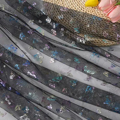 Iridescent Fluorescence Dot Glued Illusion Mesh Fabric - OneYard