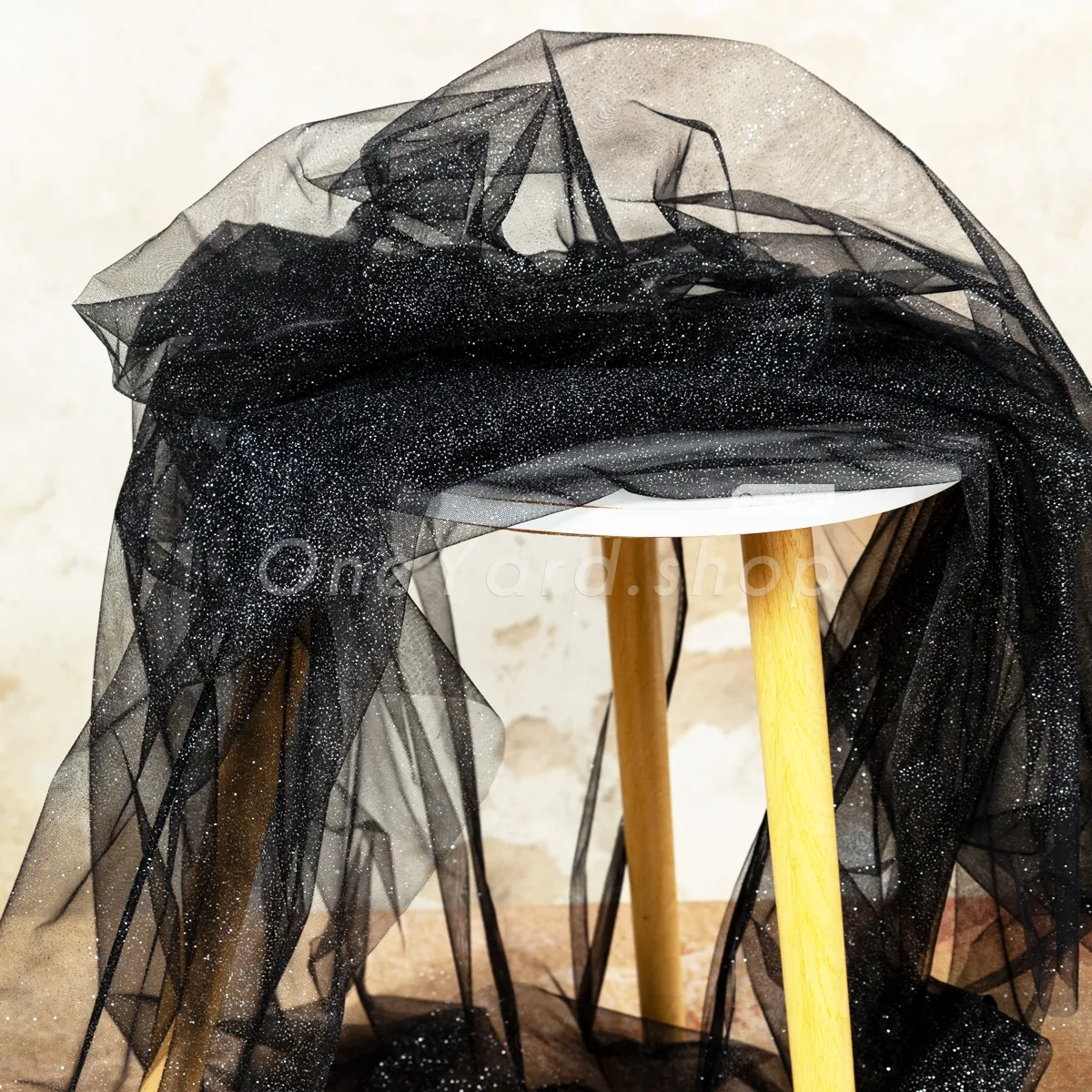 Shimmer Twinkles Black Glitter Tulle Mesh Fabric - OneYard