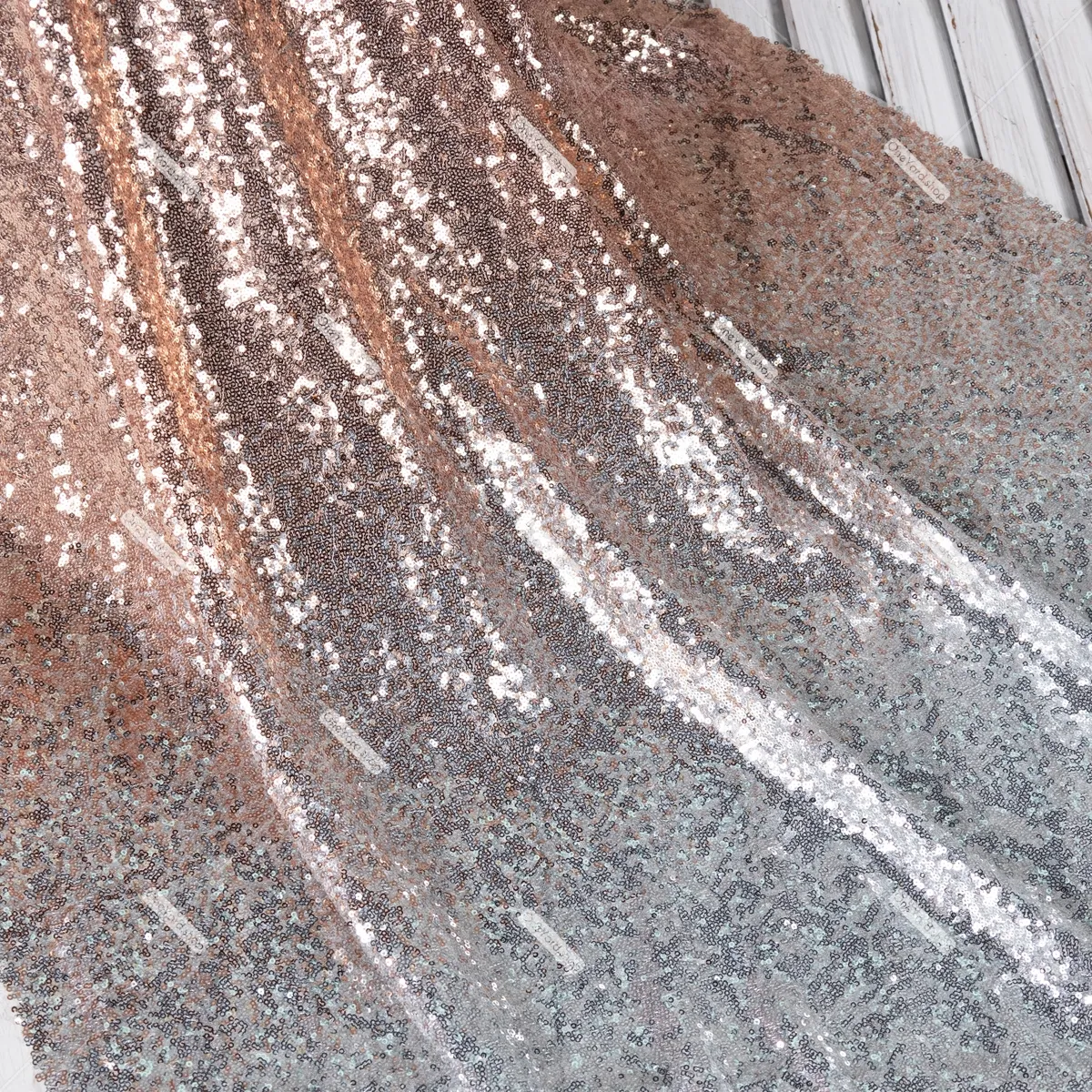 Shiny Champagne Gold to Silver Ombre Sequin Fabric - OneYard