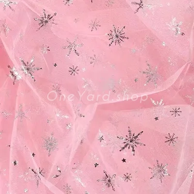 Iridescent Snowflake Pattern White Glitter Mesh Fabric - OneYard