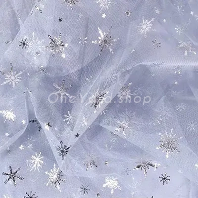 Iridescent Snowflake Pattern White Glitter Mesh Fabric - OneYard
