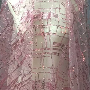 Beautiful Stripe Pattern Sequin Lace Mesh Fabric - OneYard