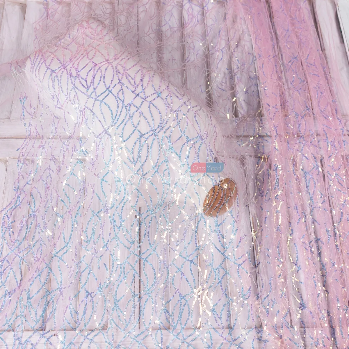 Curve Wave Pattern Iridescent 3mm Sequin Pink Mesh - OneYard