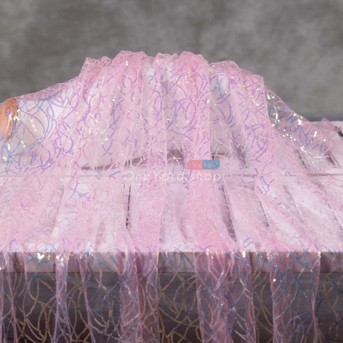 Curve Wave Pattern Iridescent 3mm Sequin Pink Mesh - OneYard