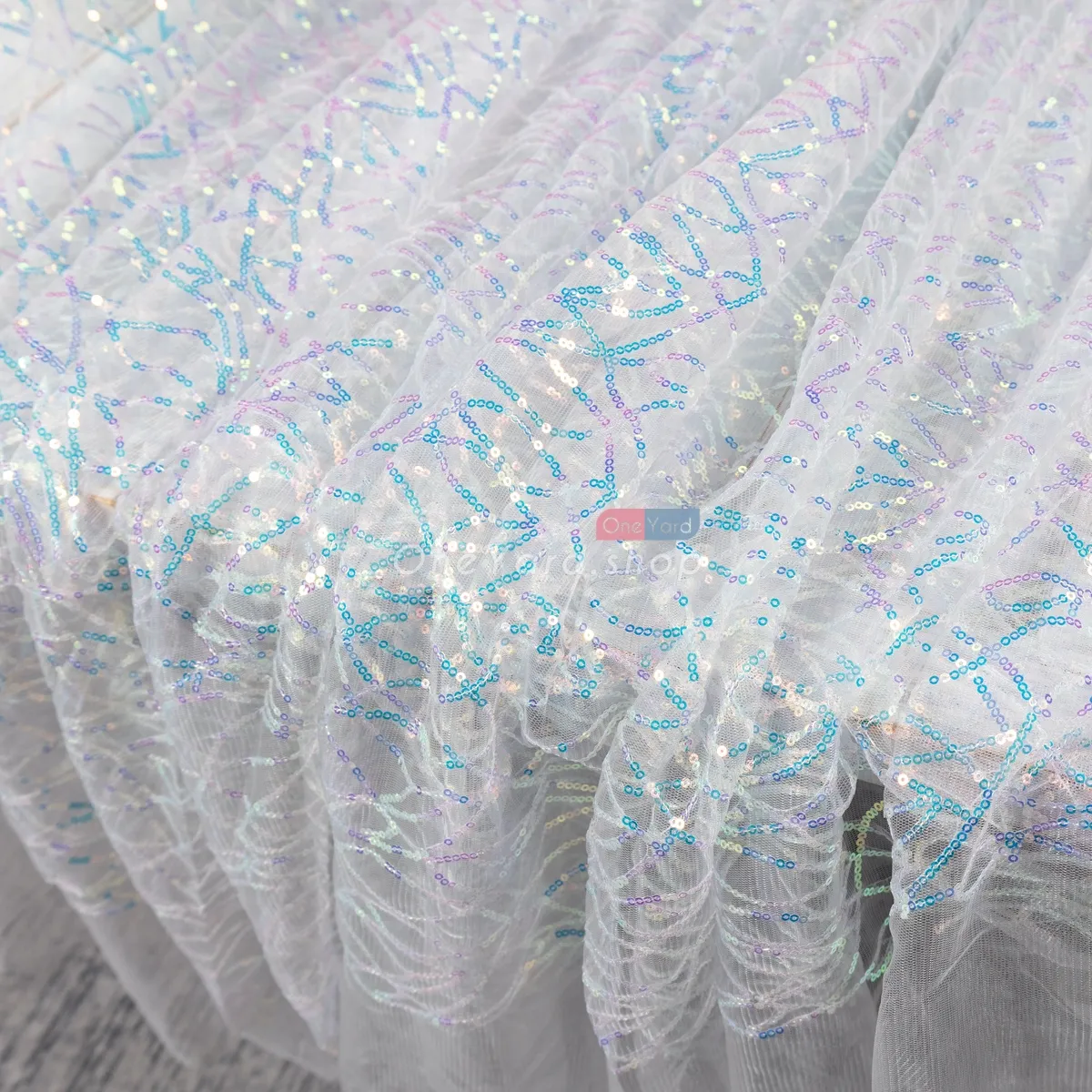 Dazzling Wave Pattern 3mm Iridescent Sequin Gray Mesh - OneYard