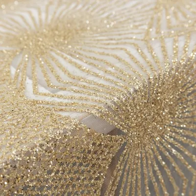 Gold Glitter Powder & Sequin Glued Rhombus Mesh Fabric - OneYard