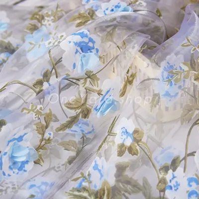 Pink 3D Flowers Branch Embroidery Organza Fabric - OneYard