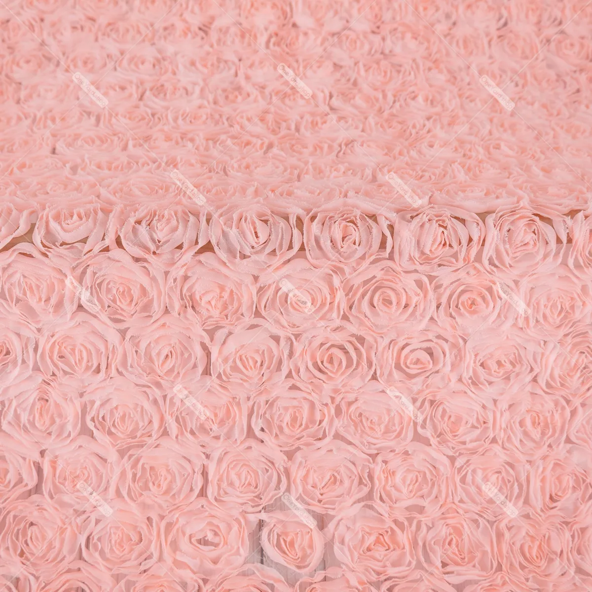 Romantic Peach Pink 3D Rose Mesh Fabric by the Yard - OneYard