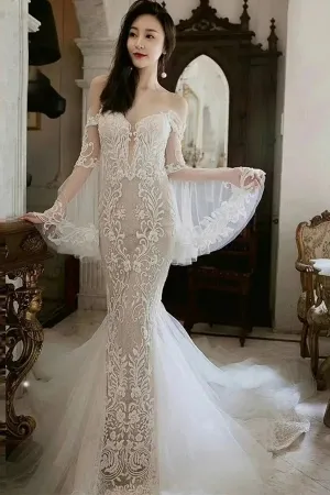 Ivory White Flower Leaf Pattern Embroidery Bridal Lace - OneYard