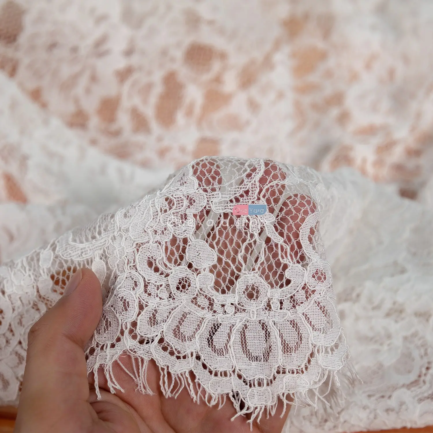 Floral Scalloped Soft Designer Bridal Lace Fabric - OneYard