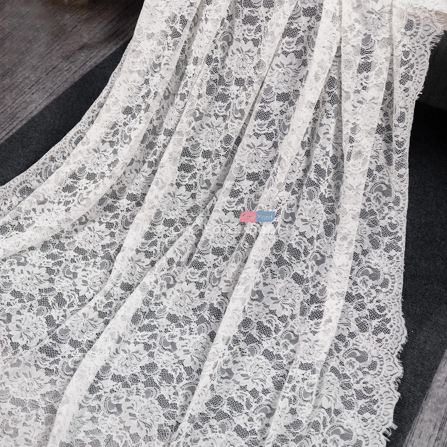 Floral Scalloped Soft Designer Bridal Lace Fabric - OneYard