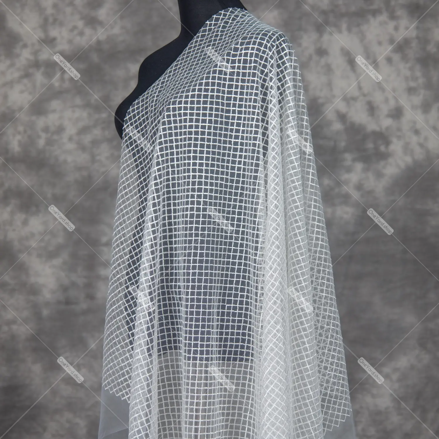 Ivory Rhombus Grid Lace Mesh Fabric by the Yard - OneYard