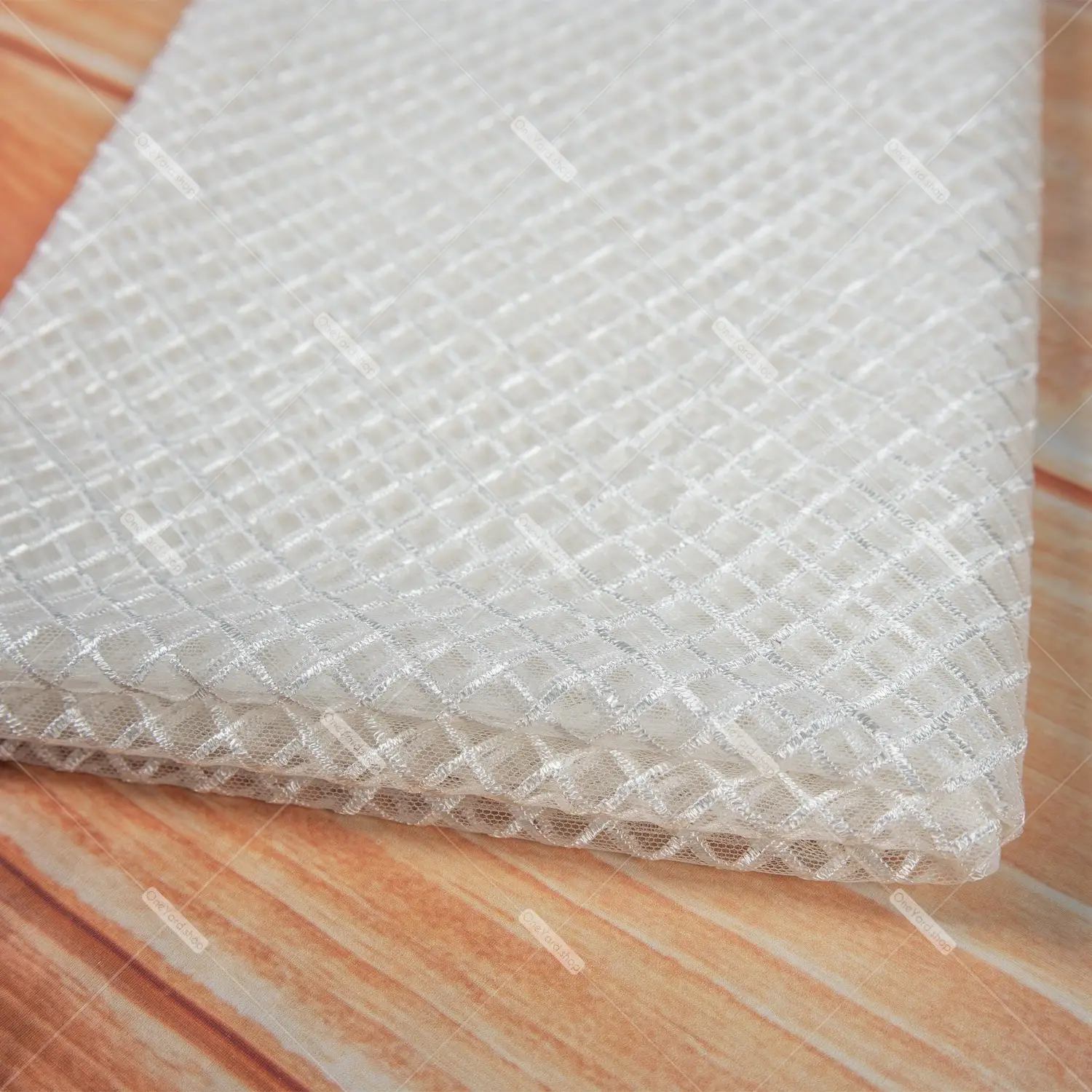 Ivory Rhombus Grid Lace Mesh Fabric by the Yard - OneYard