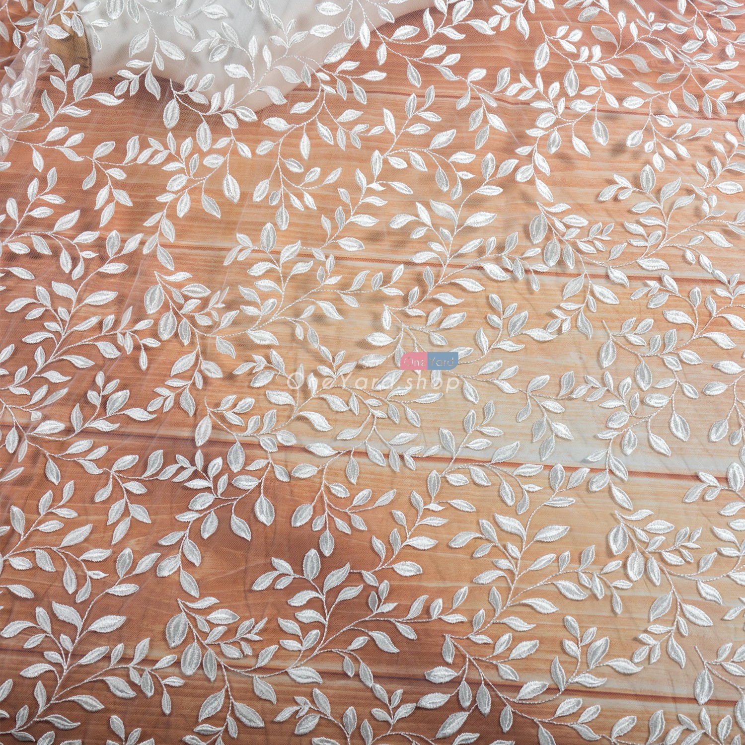 Rural Style Leaf Pattern Embroidered Lace Fabric - OneYard