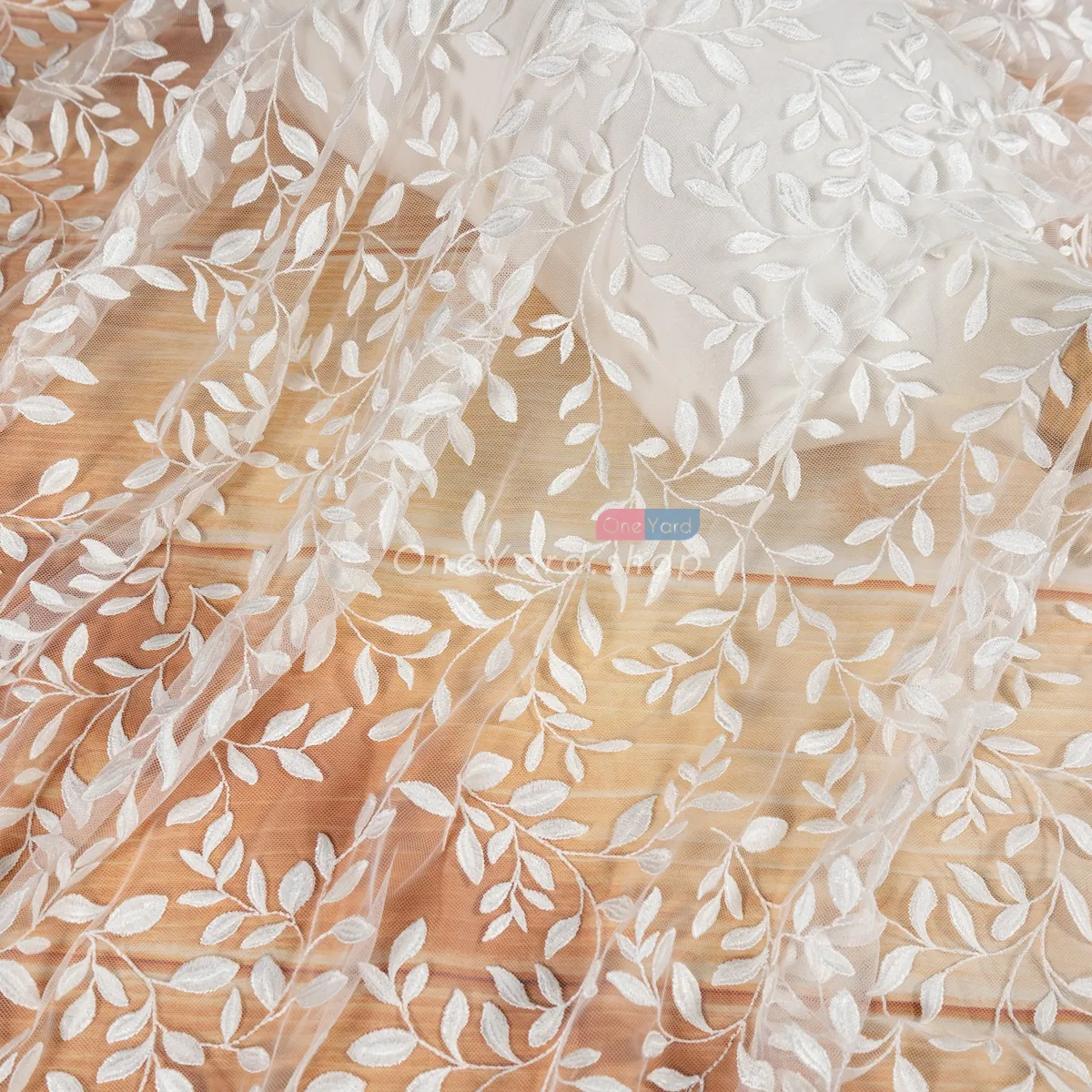 Rural Style Leaf Pattern Embroidered Lace Fabric - OneYard