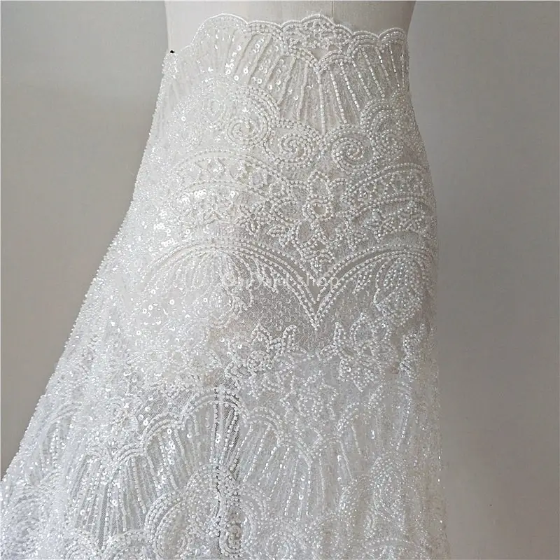 Fully Beaded & Sequinned Heavy Lace Dressmaking Fabric - OneYard