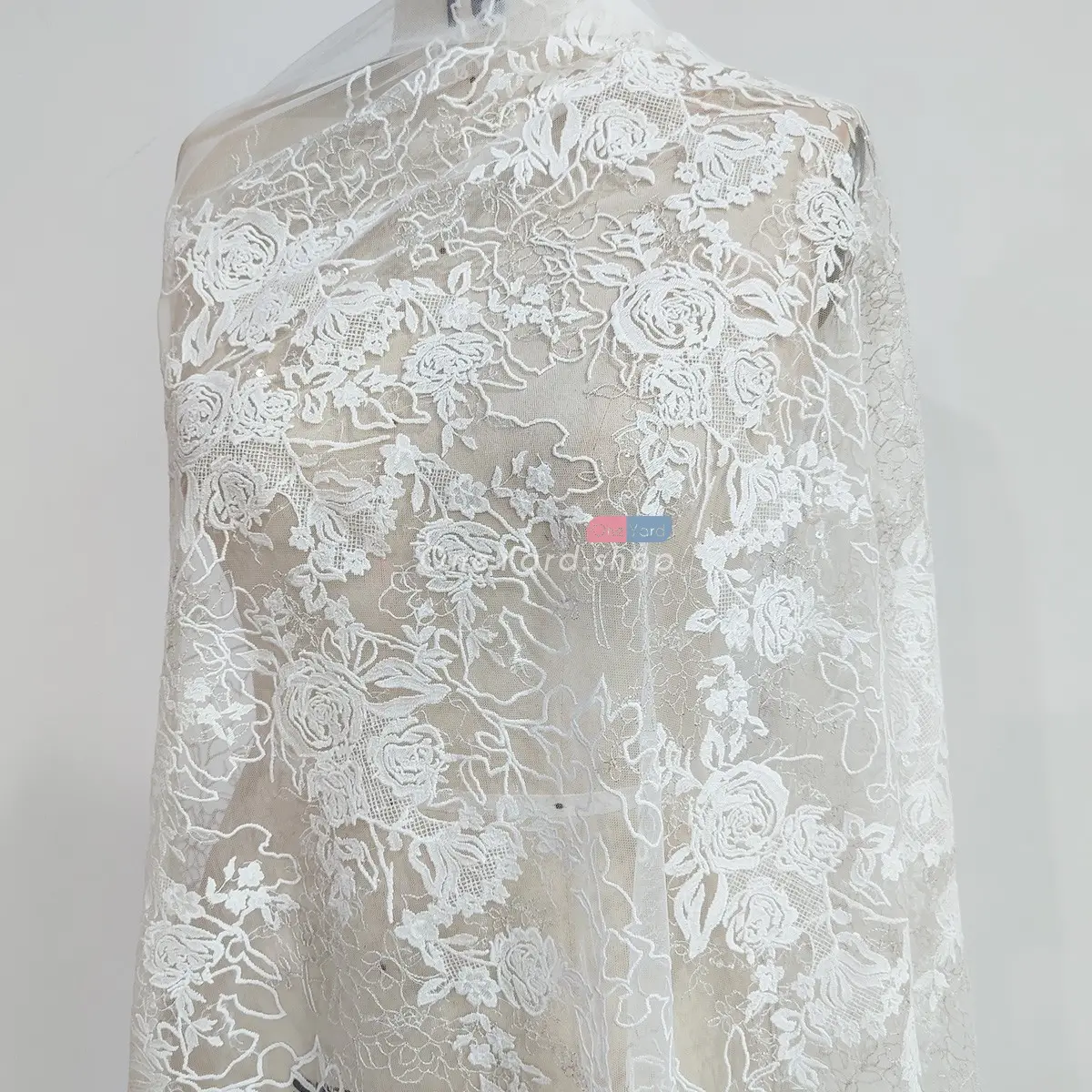 Sophisticated Sequinned Embroidered Floral Bridal Lace - OneYard