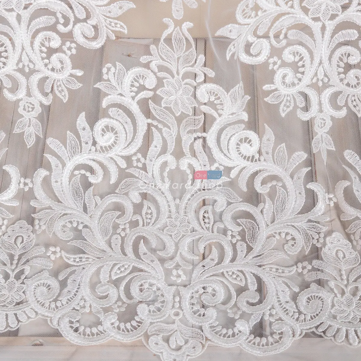 Floral Embroidered Bridal Lace Fabric by the Yard - OneYard