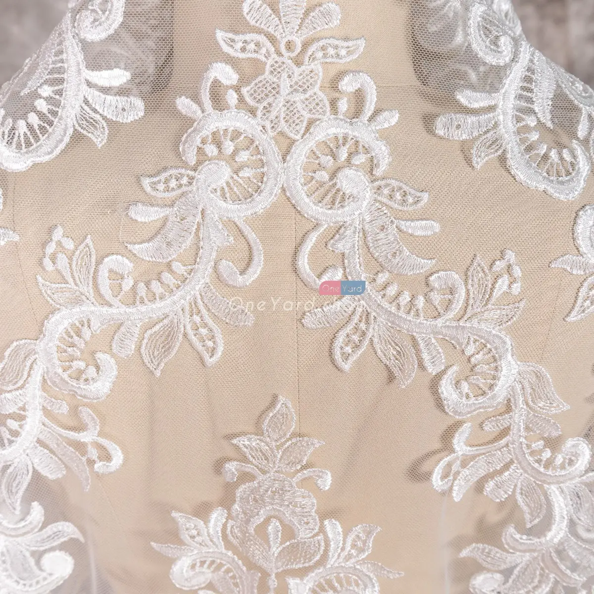 Floral Embroidered Bridal Lace Fabric by the Yard - OneYard