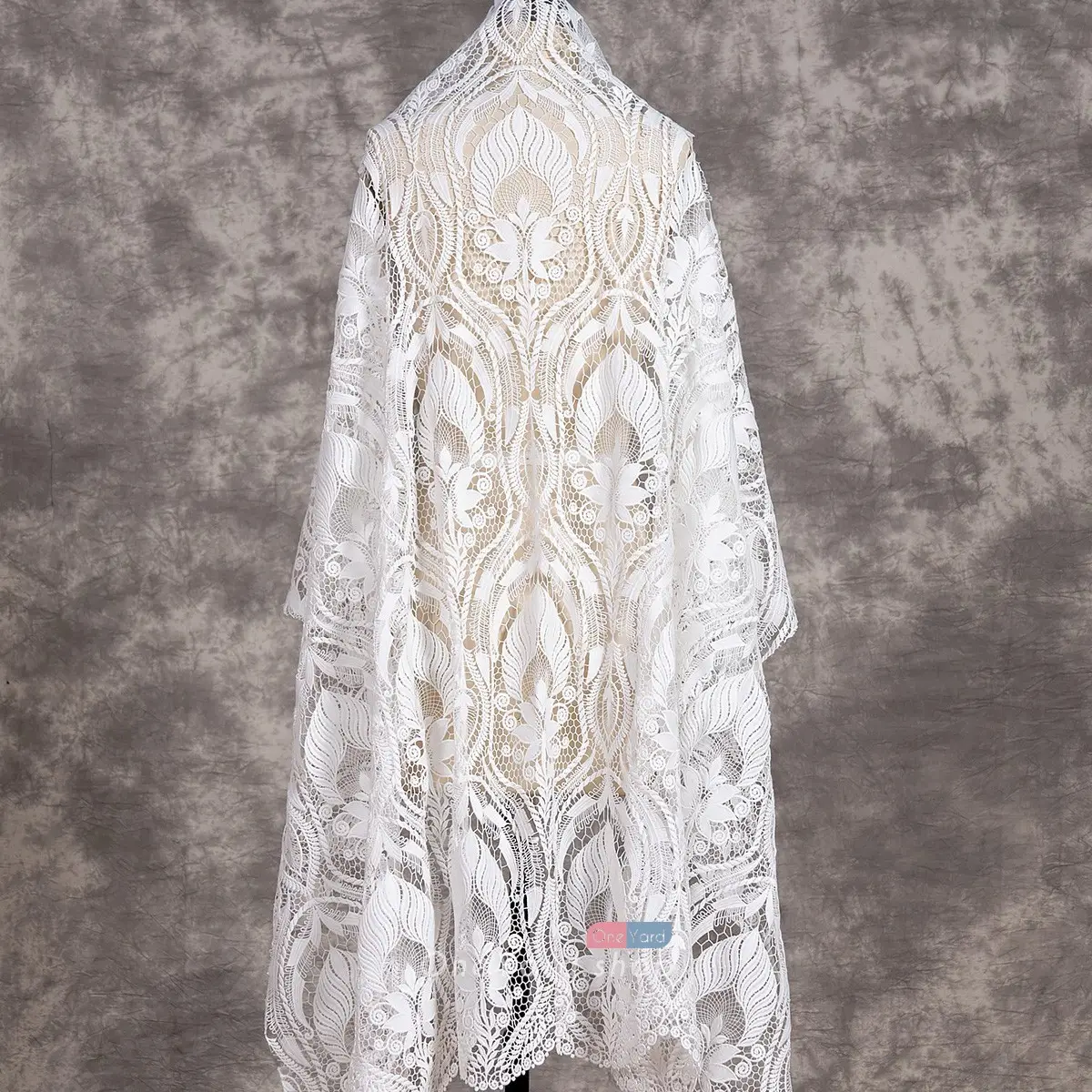 Unique Pattern Ivory White Chemical Lace Bridal Fabric - OneYard