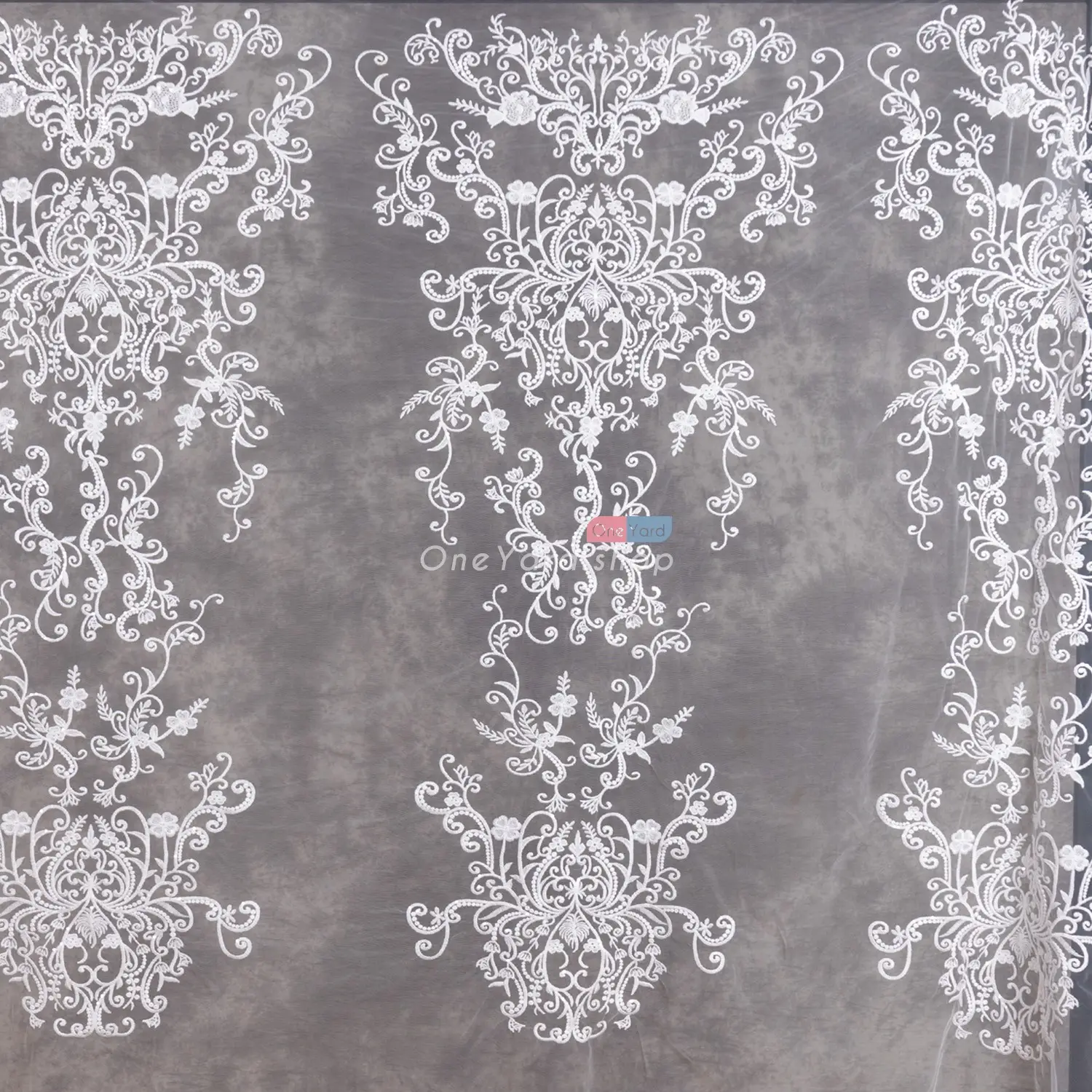 Romantic Winding Vine Floral Bridal Lace Fabric - OneYard