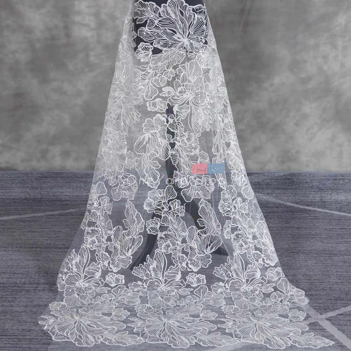 Leaves of Petals Pattern Sequinned Bridal Lace Fabric - OneYard