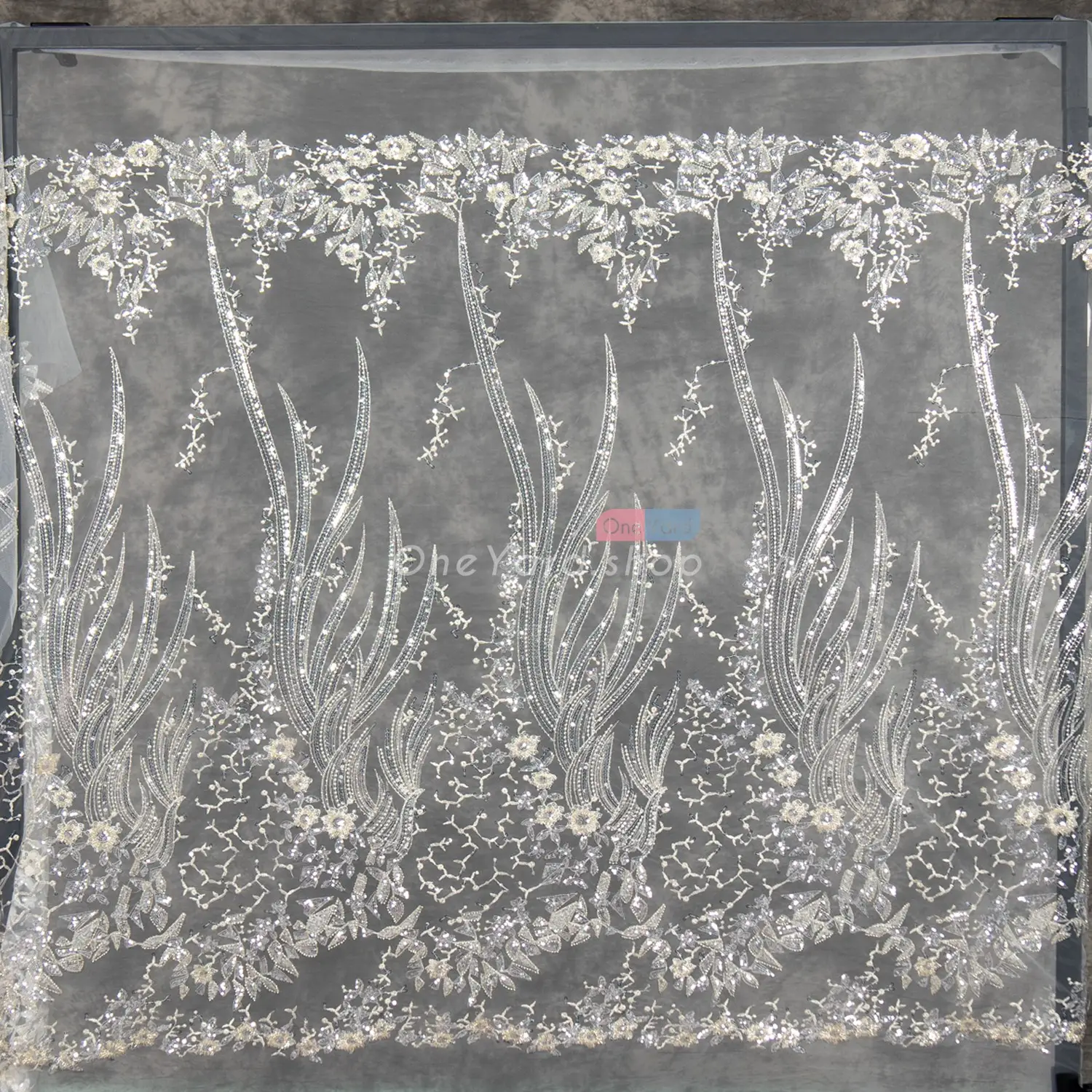 Metallic Silver & Gold Mixed Beaded Sequin Lace Fabric - OneYard