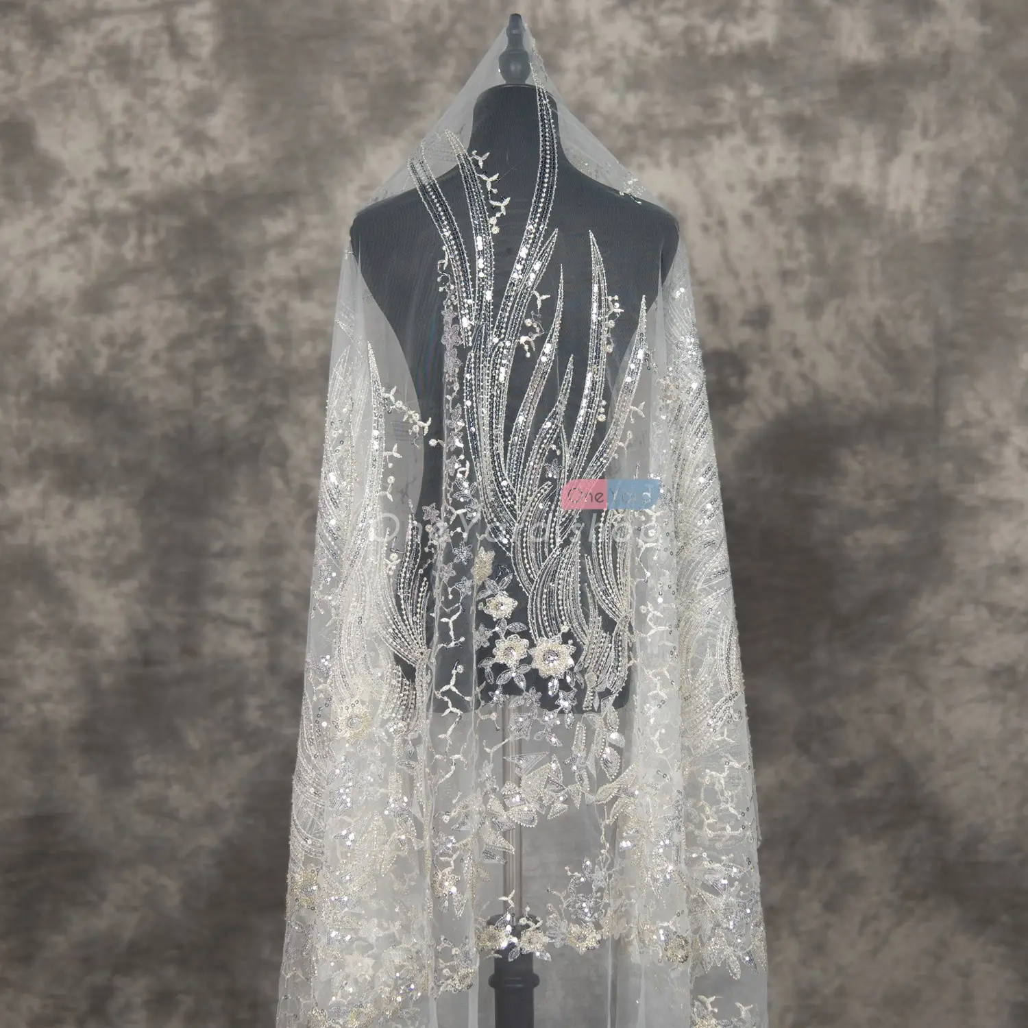 Metallic Silver & Gold Mixed Beaded Sequin Lace Fabric - OneYard
