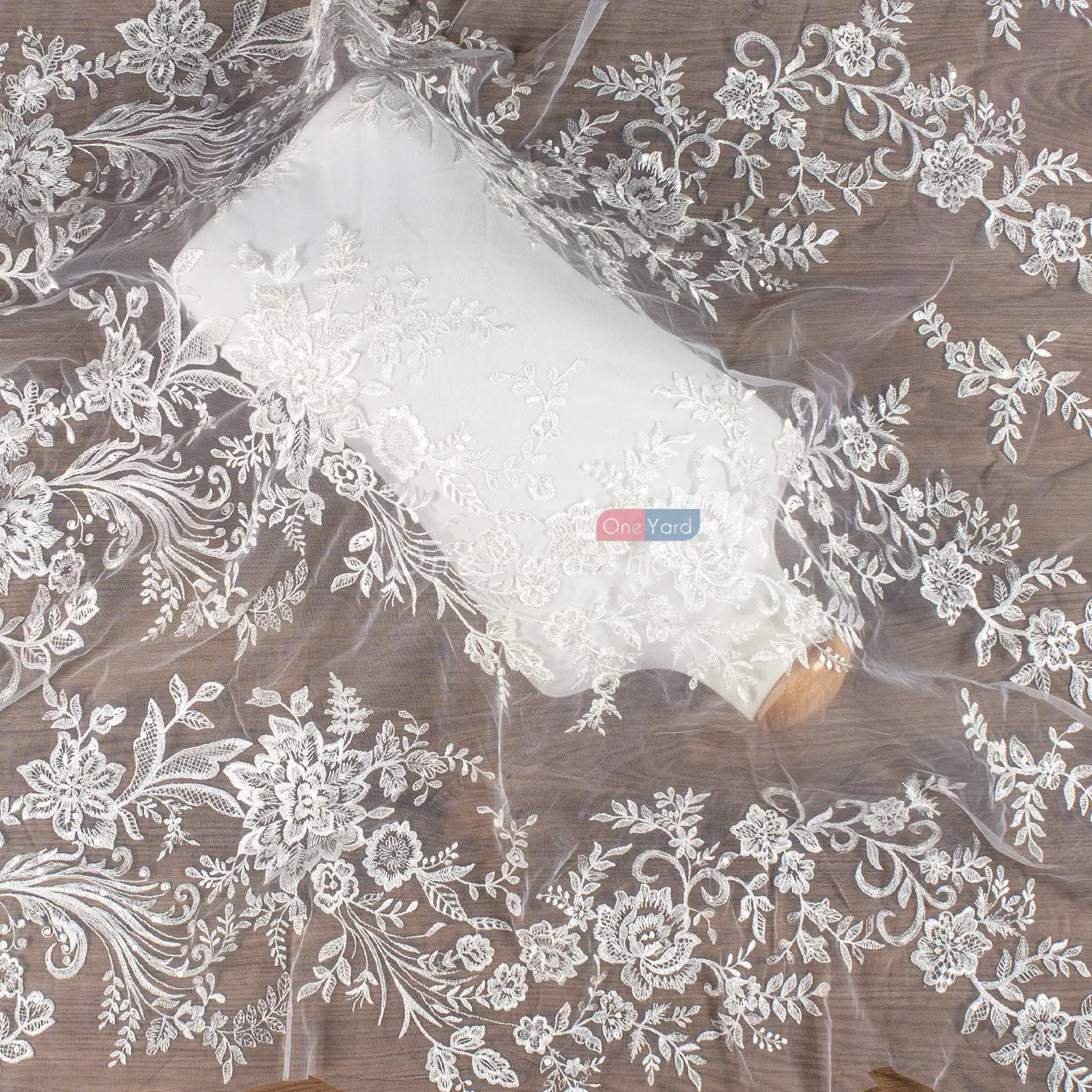 Ivory Impatiens Floral Embroidery Bridal Lace Fabric - OneYard