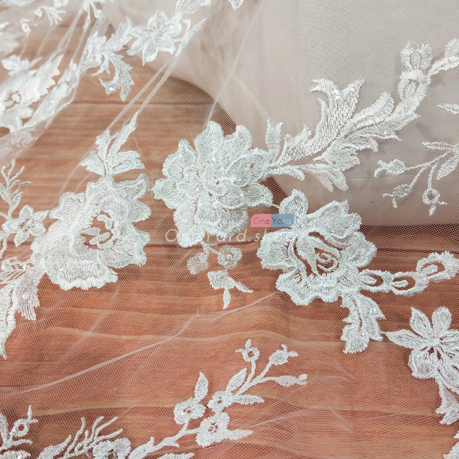 Classic Off-white Embroidery Lace Fabric by the Yard - OneYard