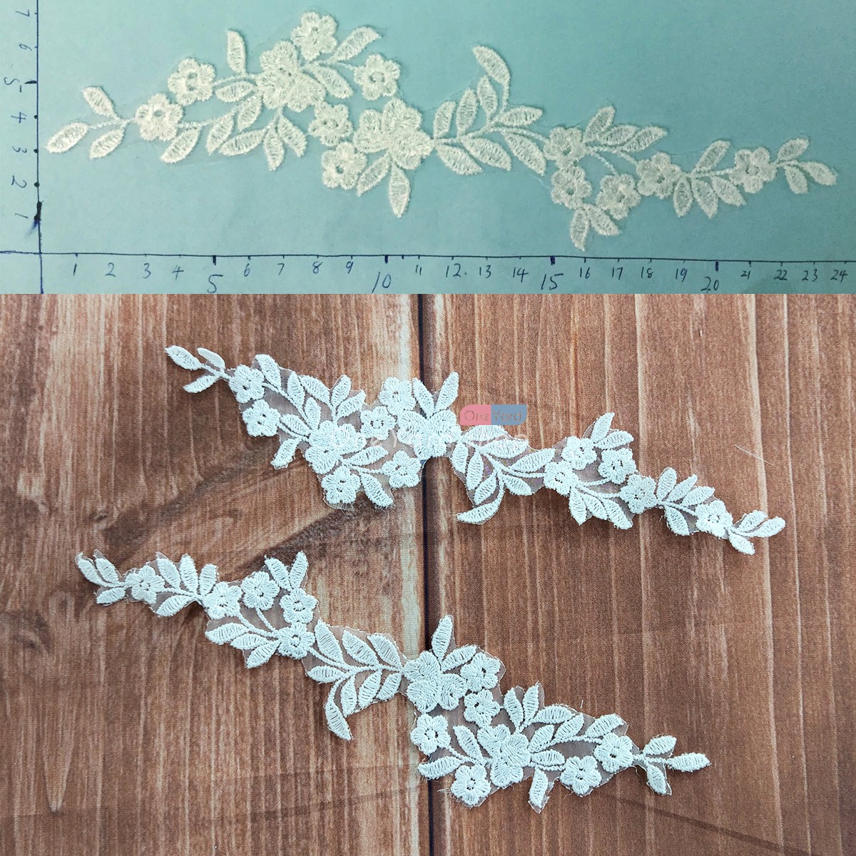 Ivory Aster Flower Pattern Lace Applique - OneYard