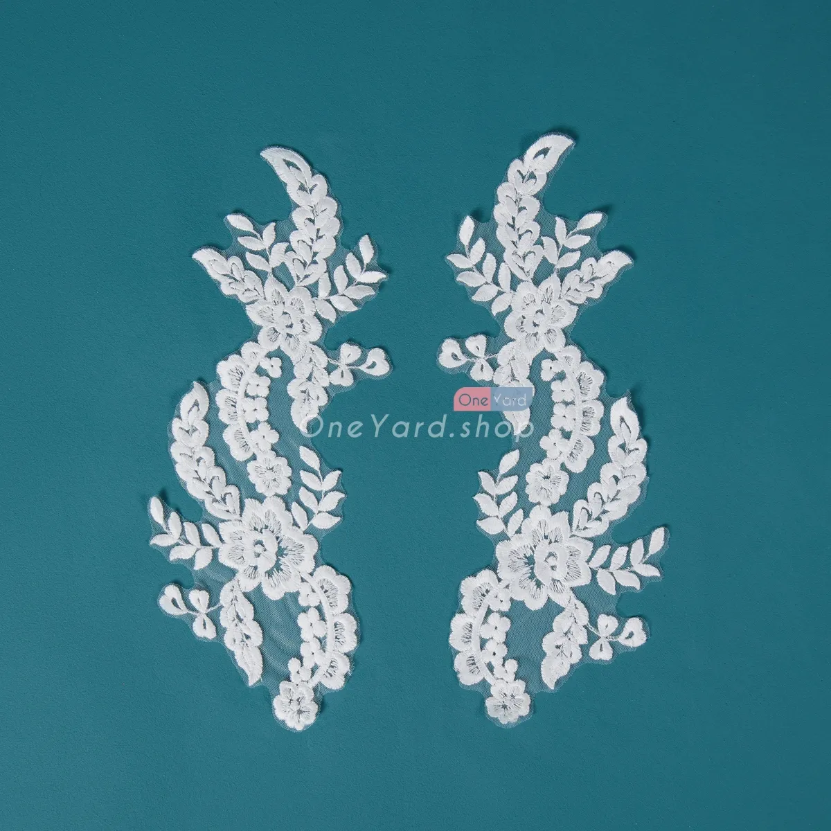 White Vines Flower Pattern Bridal Lace Appliqué - OneYard