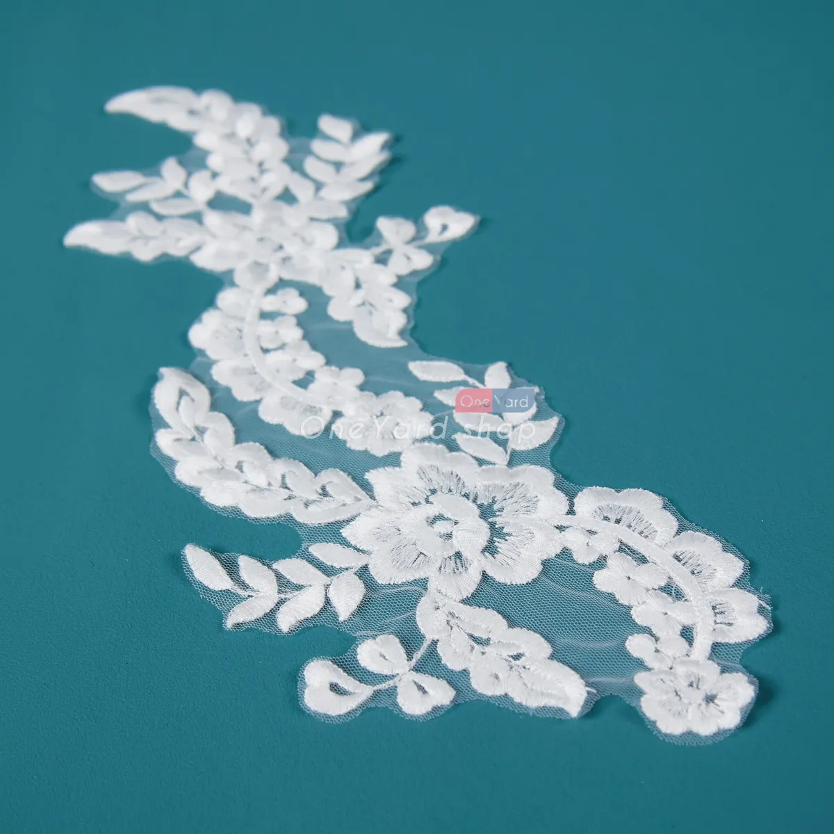 White Vines Flower Pattern Bridal Lace Appliqué - OneYard