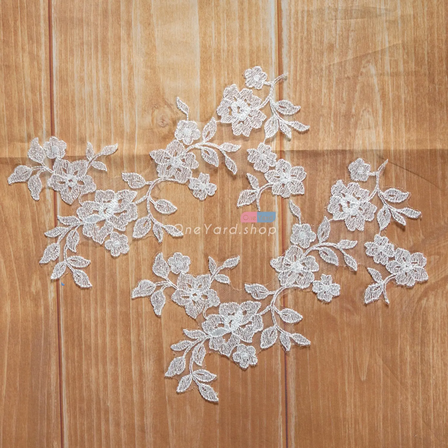 Ivory Floral Leaf Bridal Lace Applique - OneYard