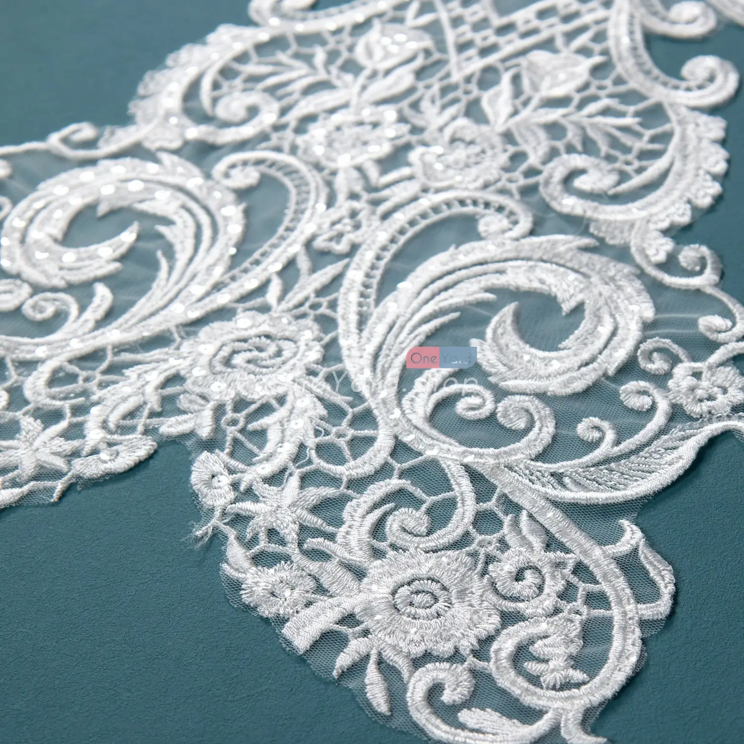 Unique Abstract Pattern Sequinned Lace Applique - OneYard