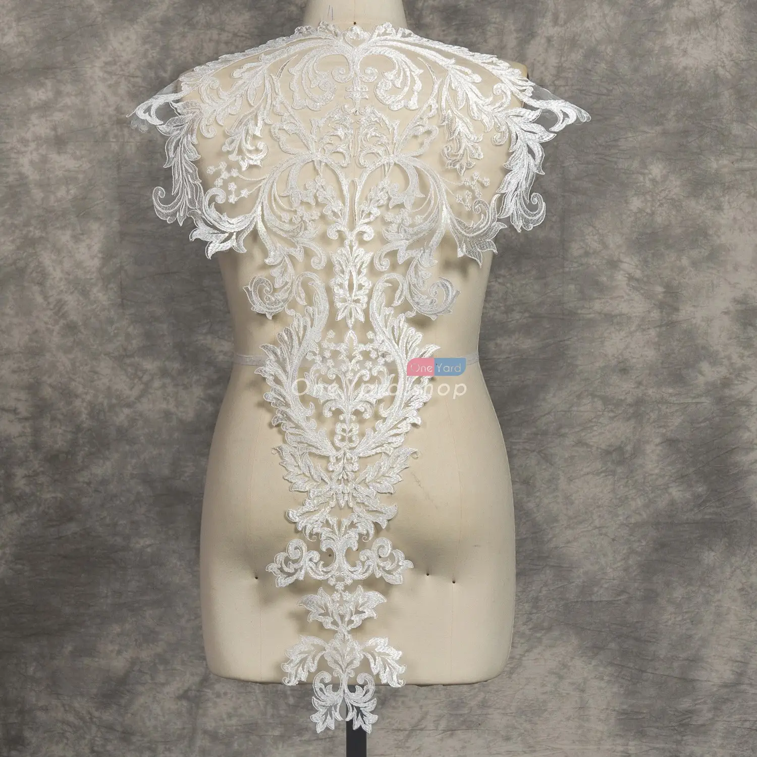Ivory Corded Embroidered Oversize Lace Applique - OneYard