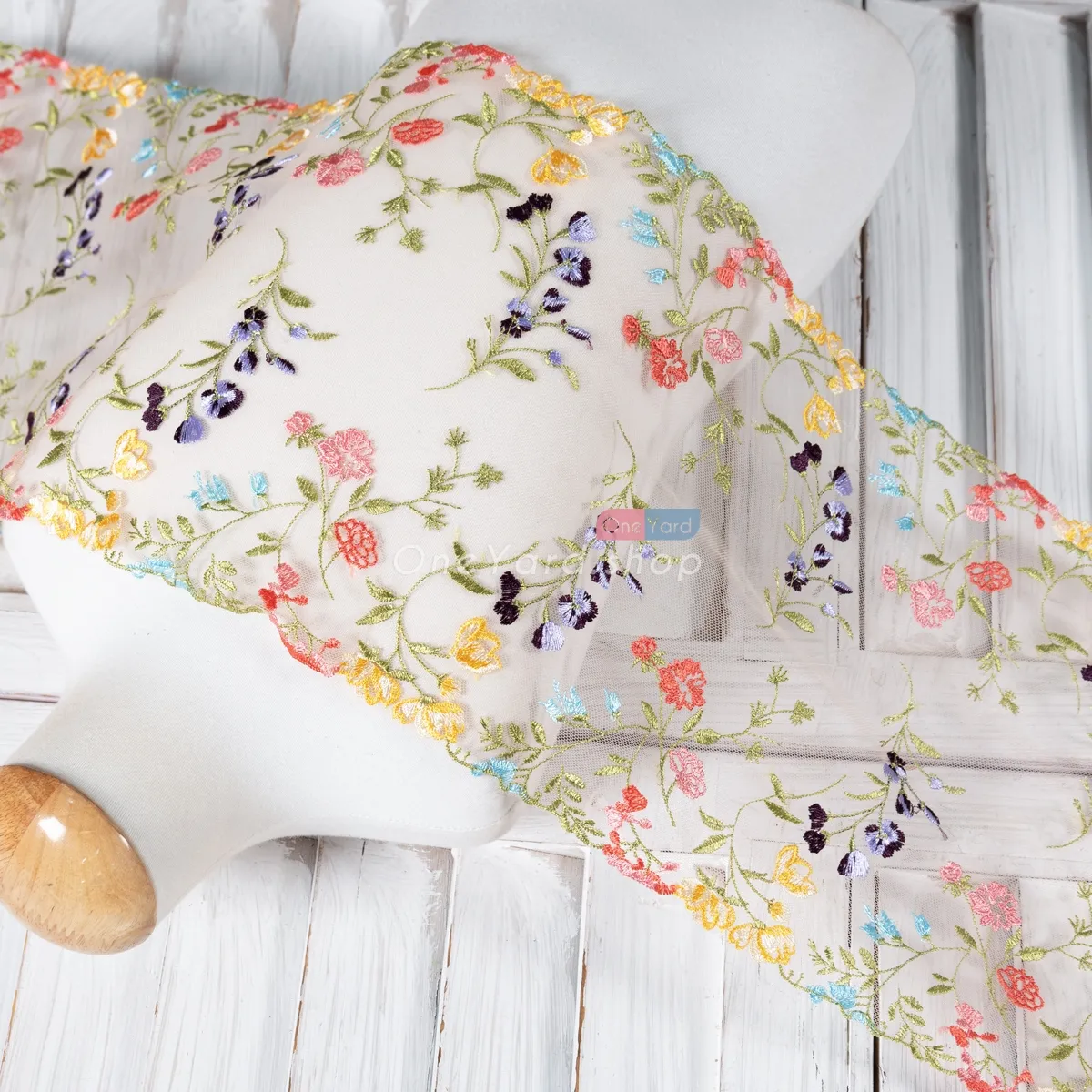 Multi-color Embroidery Floral Lace Trim for Dressmaking - OneYard