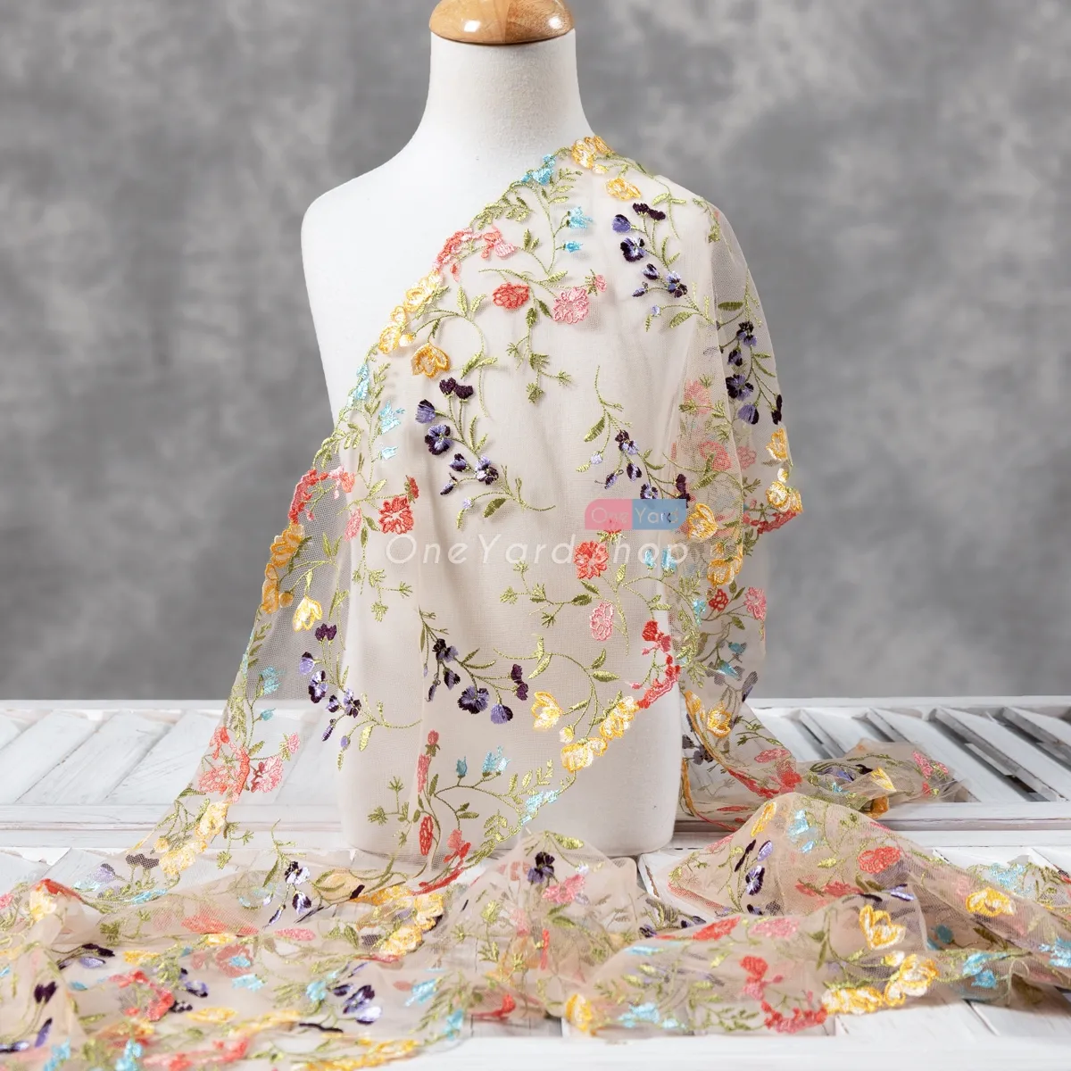 Multi-color Embroidery Floral Lace Trim for Dressmaking - OneYard