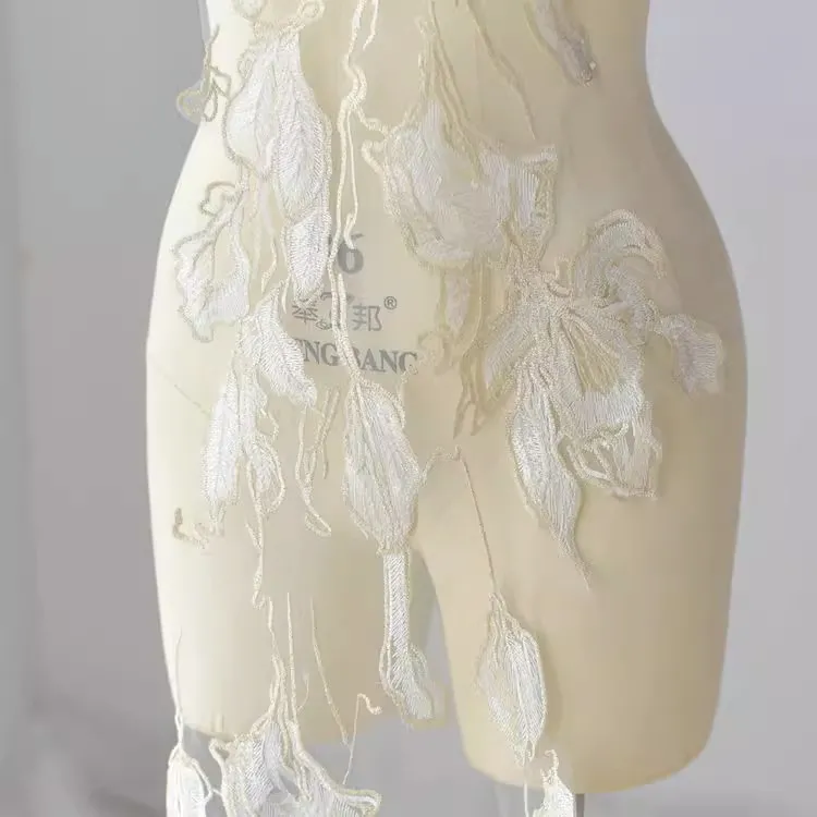 Large Size Gold Edge Embroidery Floral Lace Applique - OneYard