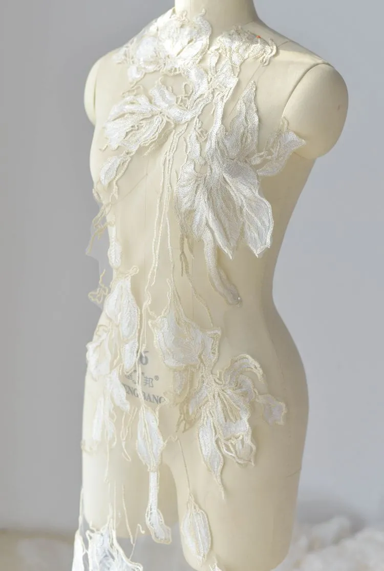 Large Size Gold Edge Embroidery Floral Lace Applique - OneYard