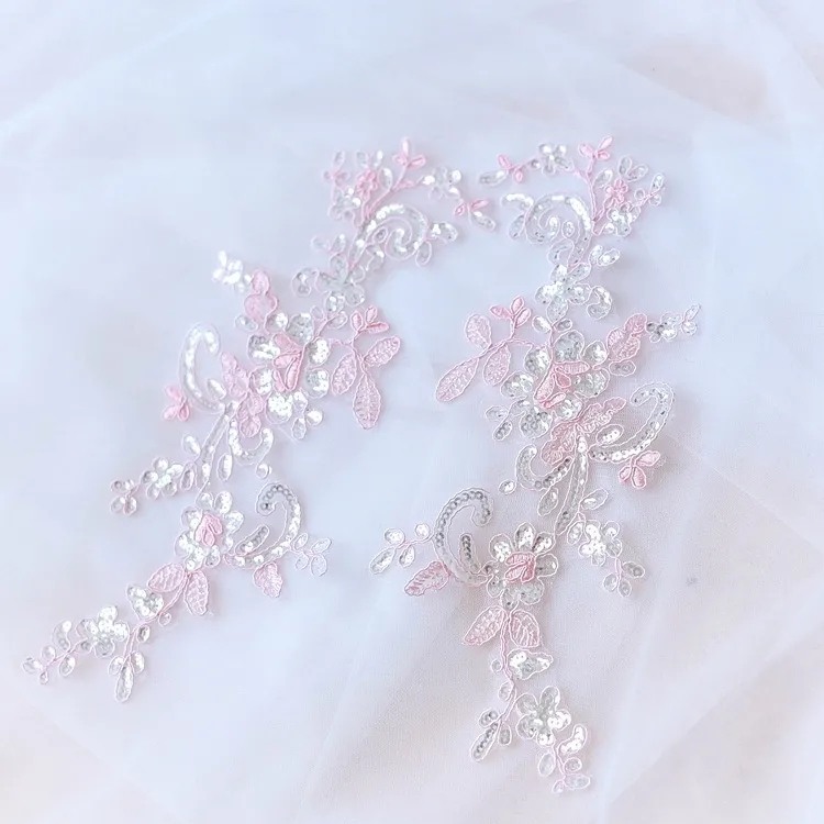 Sparkly Sequinned Chantilly Lace Applique Floral Patch - OneYard