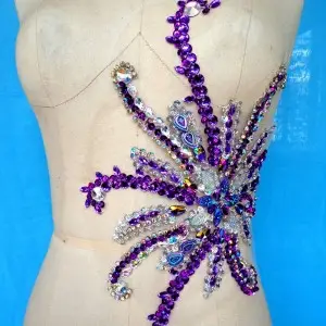 Stunning Handmade Rhinestone Beaded Dress Applique - OneYard