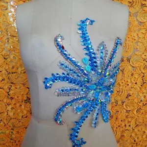 Handmade Luxury Shiny Beaded Dress Applique - OneYard