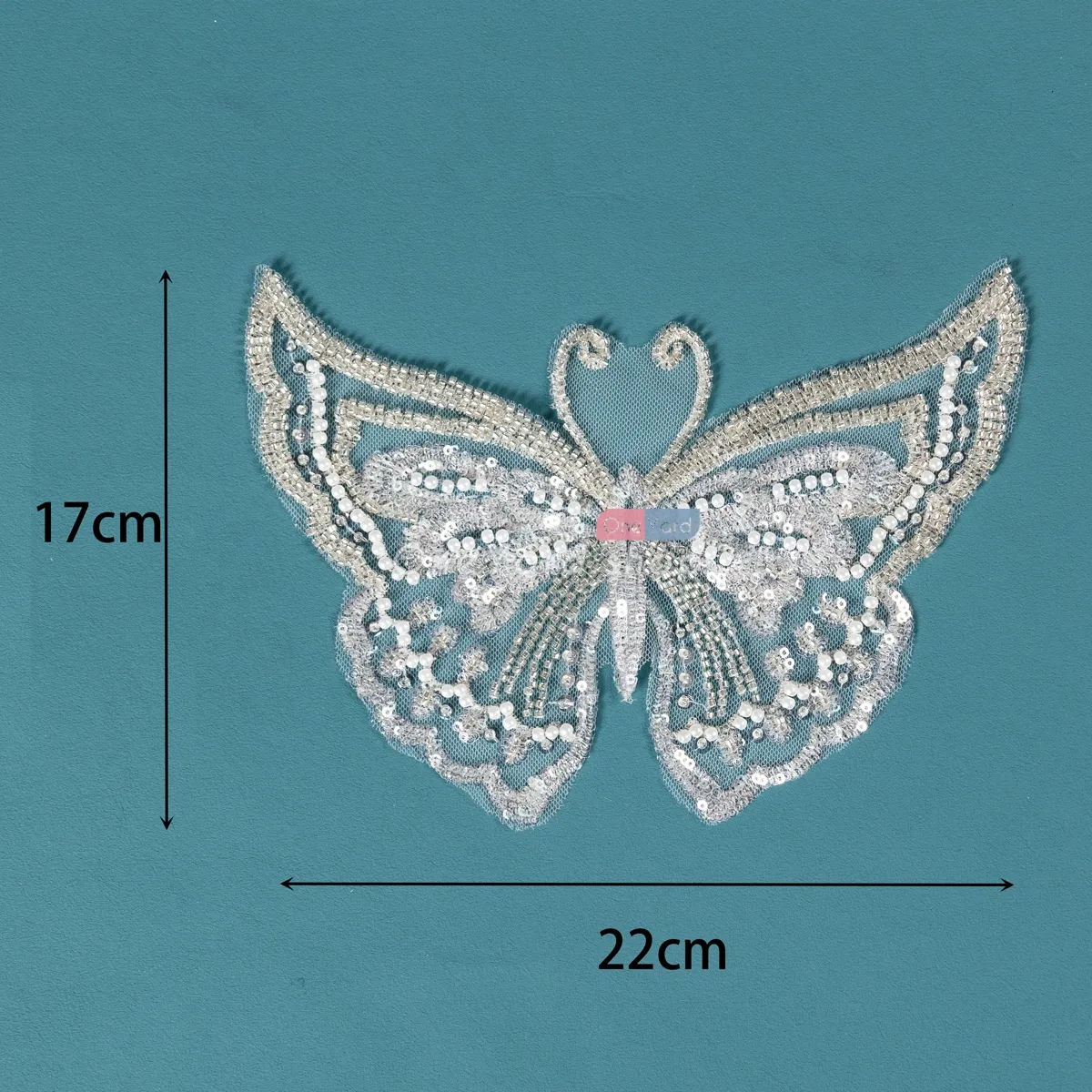 Pearls, Beadings and Sequins Large Butterfly Applique - OneYard