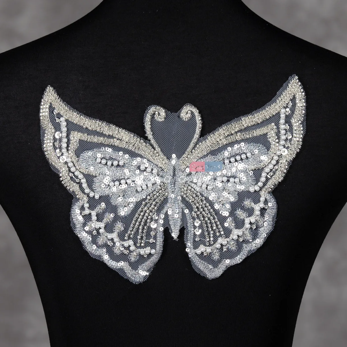 Pearls, Beadings and Sequins Large Butterfly Applique - OneYard