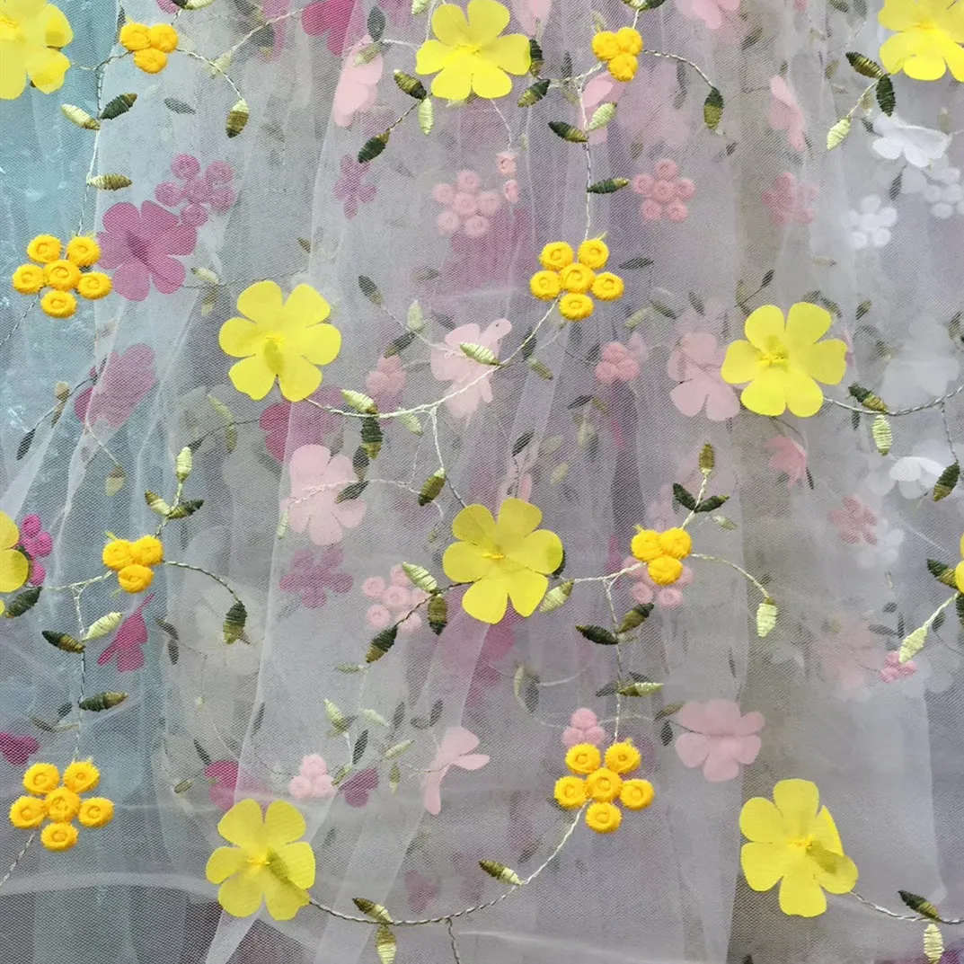 3D Plum Flower Embroidery Lace Fabric by the Yard - OneYard
