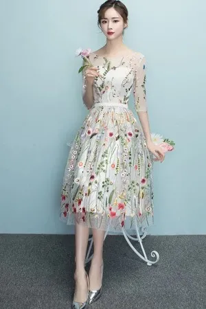 Spring Flowers & Butterflies Embroidered Tulle Fabric - OneYard