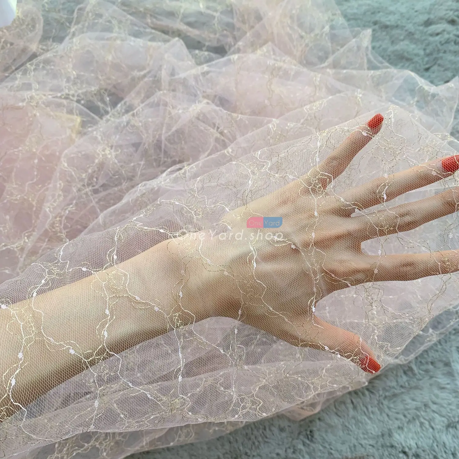 Nylon Mesh with Rhombus Gold Thread Jacquard Fabric - OneYard