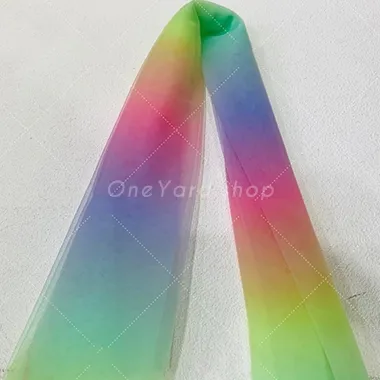 Lithe White to Multi Colors Ombre Volie Mesh Fabric - OneYard